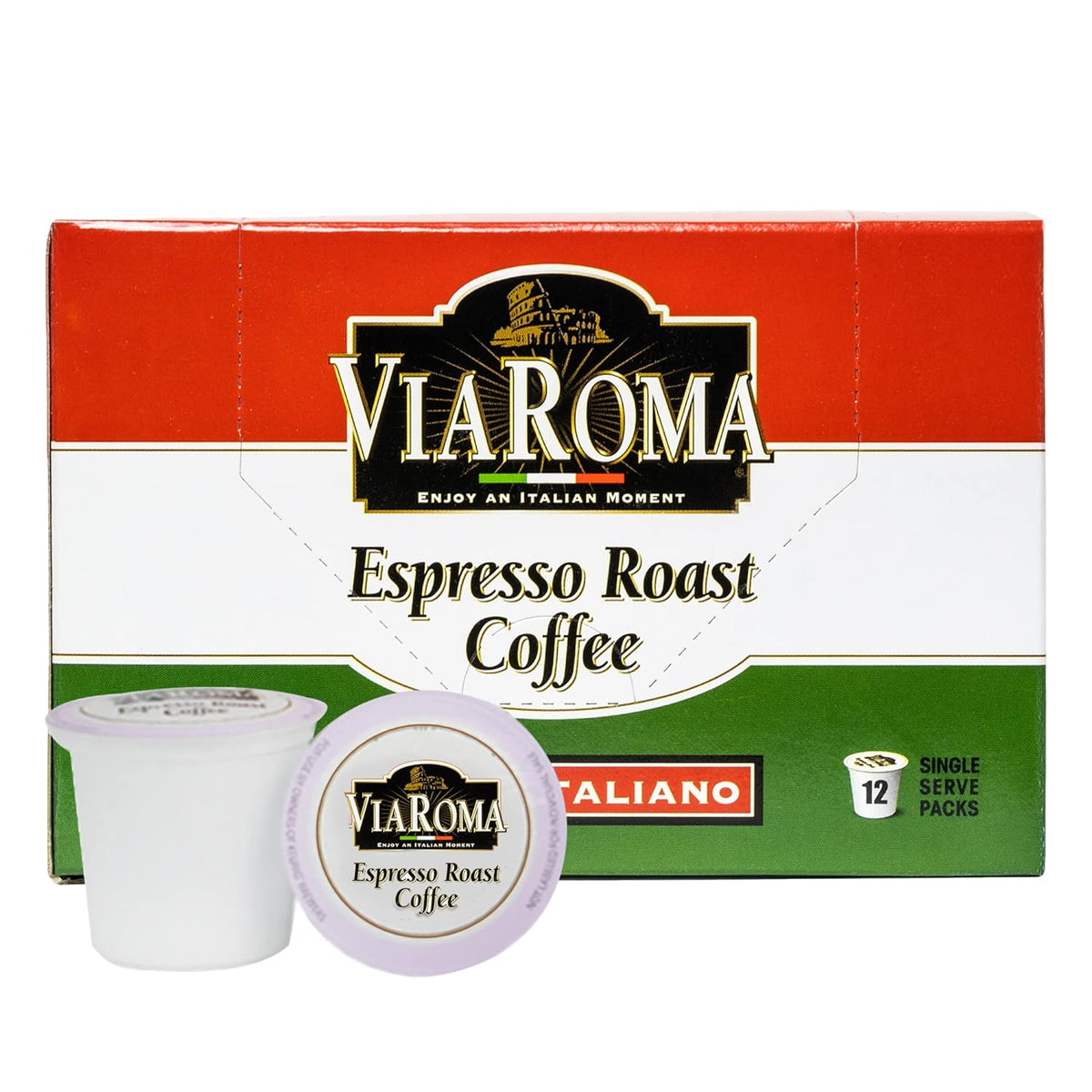 VIA ROMA Italian Espresso Roast, Single-Serve Coffee Cups - 12 Count ...