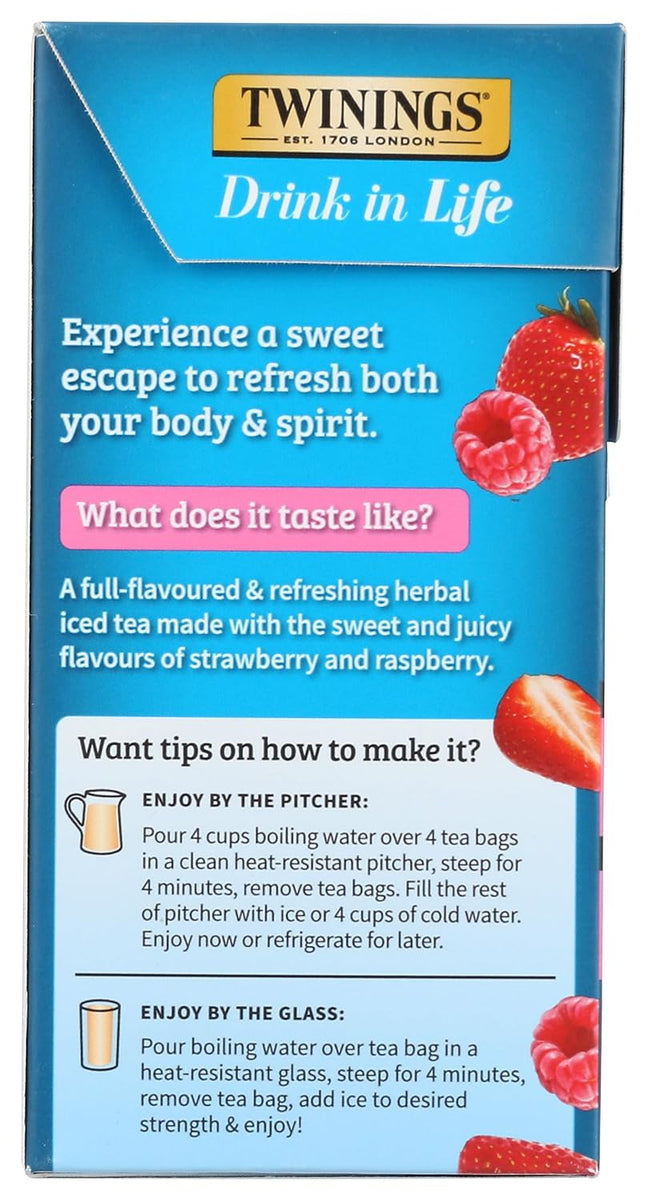 Twinings Strawberry & Raspberry Flavored Iced Tea Bags - 72 Count (Cas ...